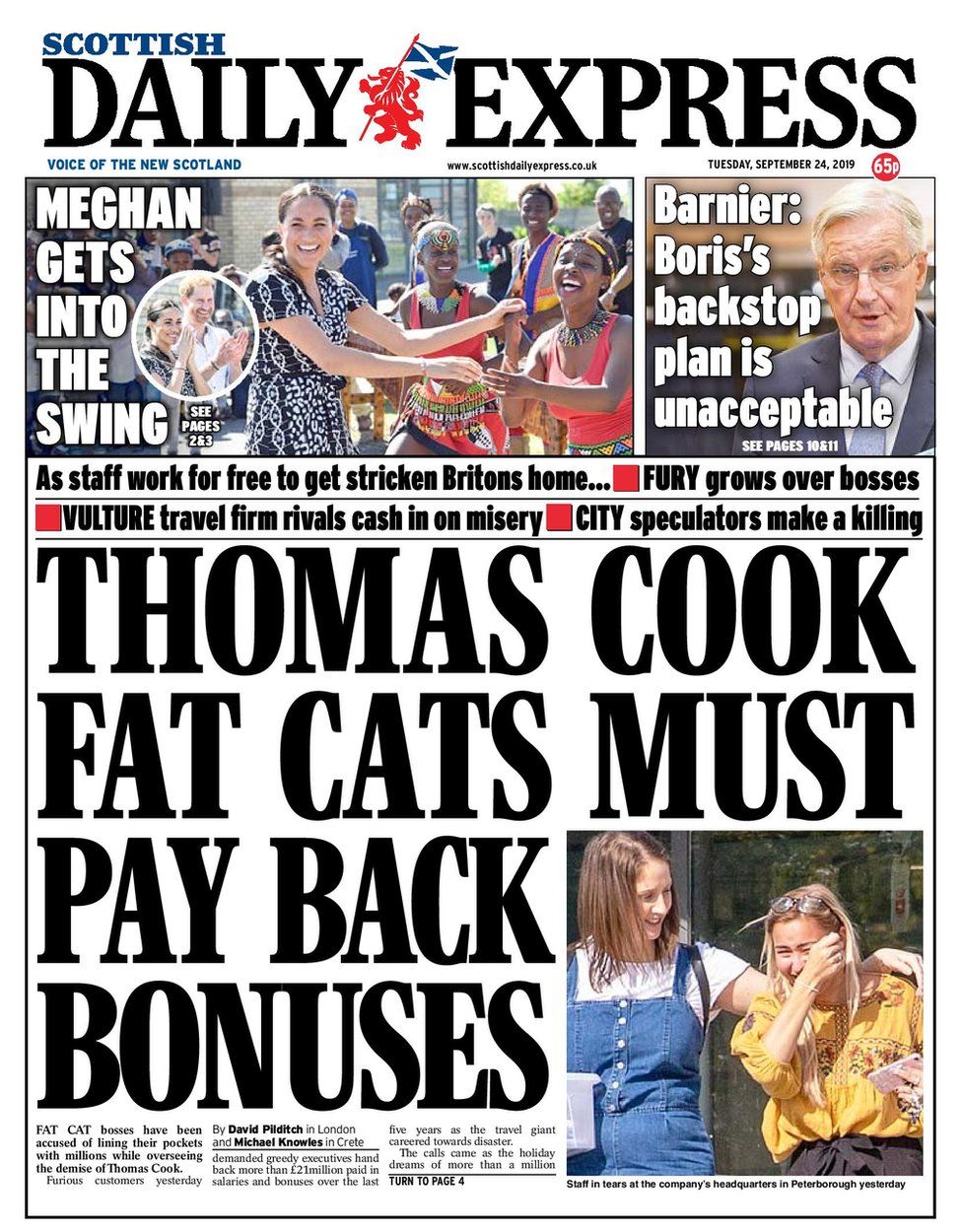 Scotland's papers: Thomas Cook 'fat cats' and holiday 'heartbreak ...