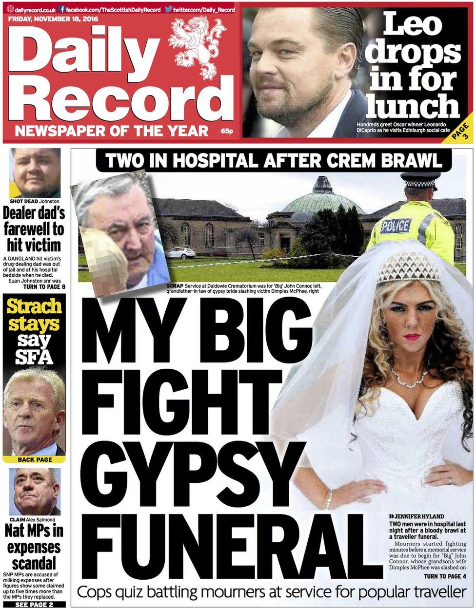 Scotland's papers: Funeral brawl and 'frozen girl' - BBC News
