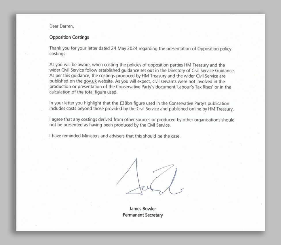 General election 2024: Treasury Letter in full - BBC News