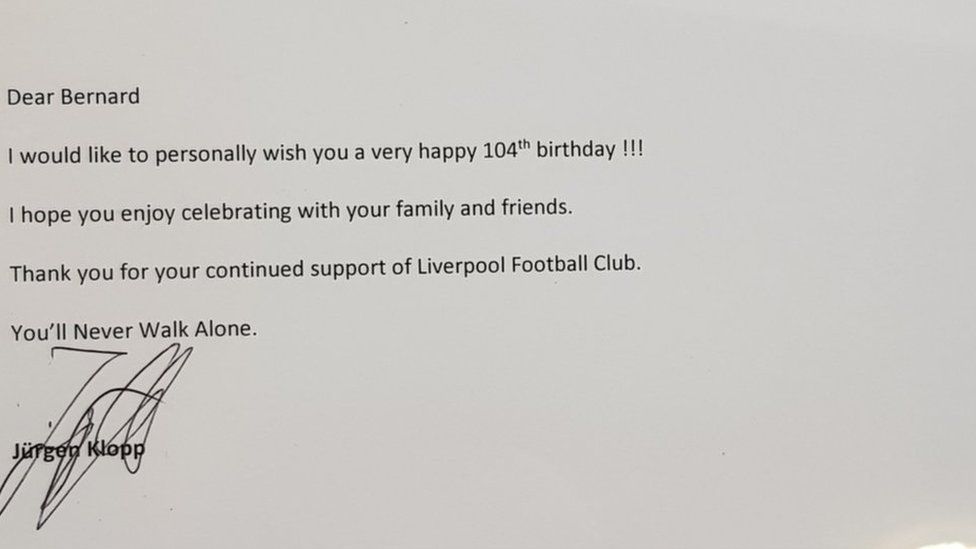 Jurgen Klopp Anfield invitation for 104-year-old Liverpool fan - BBC News