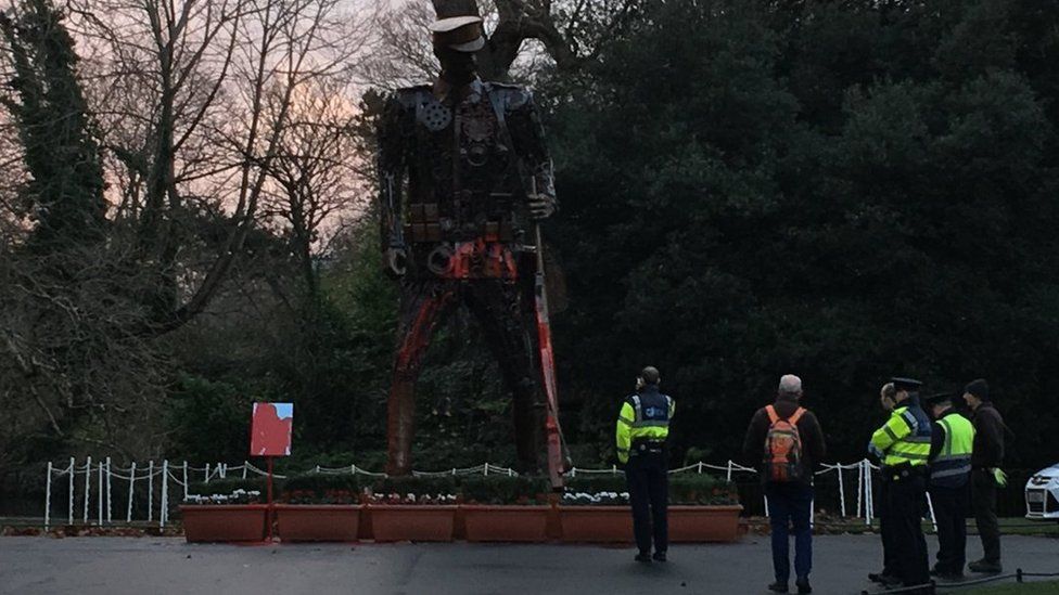 The Haunting Soldier sculpture vandalised in Dublin - BBC News