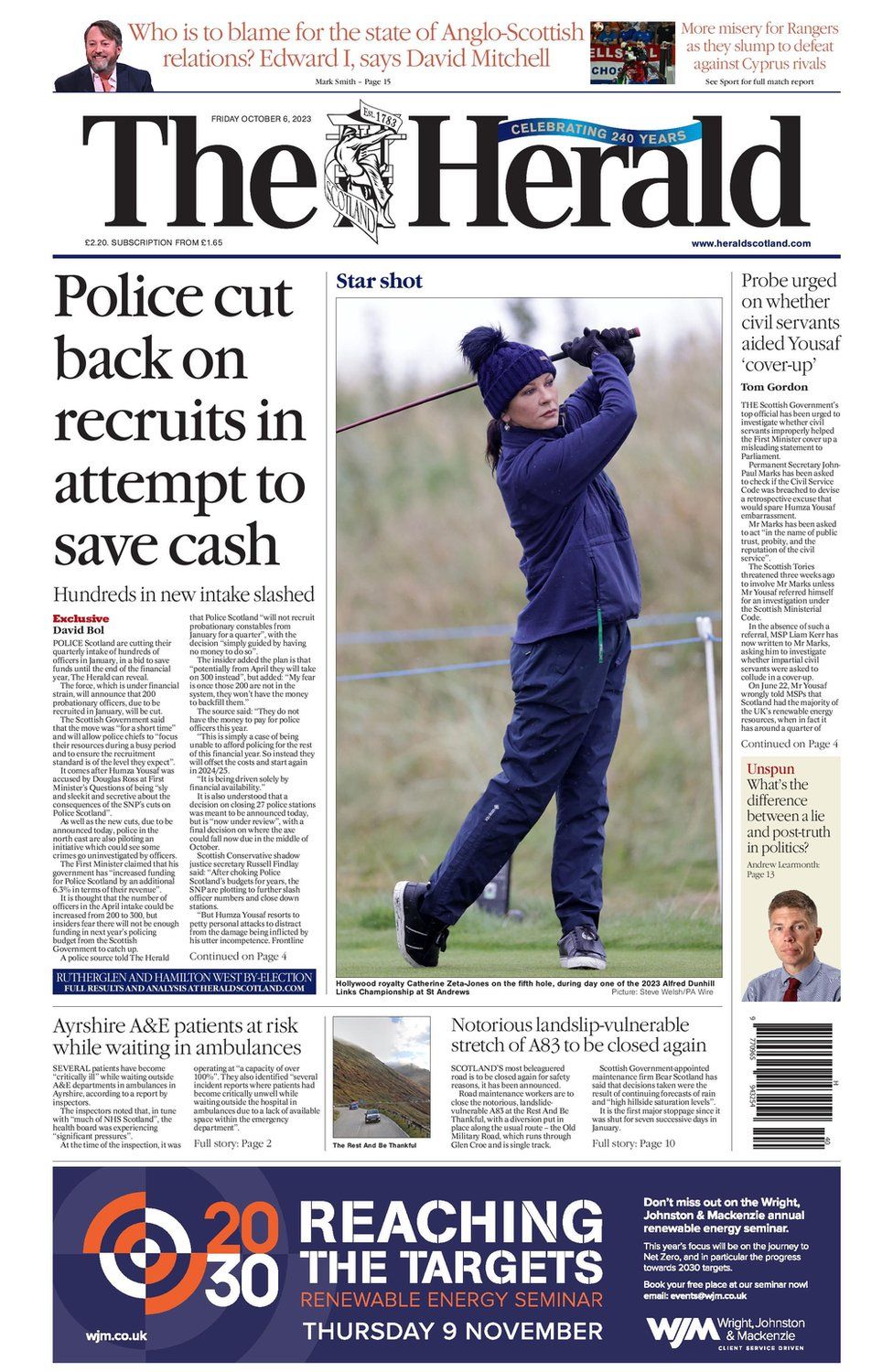 Scotland's papers: Police new recruits cut and Holly kidnap plot - BBC News
