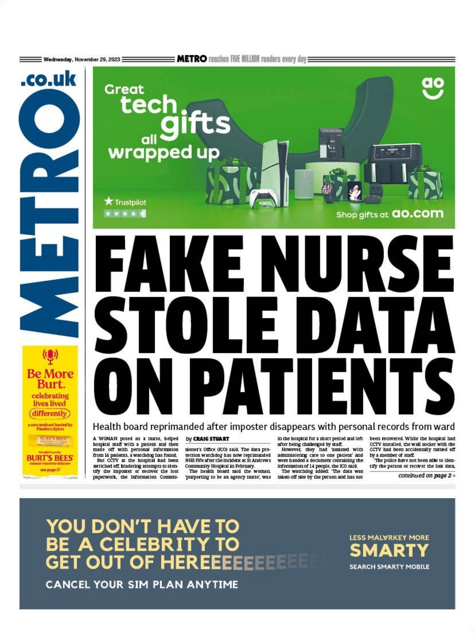 Scotland's papers: 'Bogus nurse' treated patient and royal rift claims ...