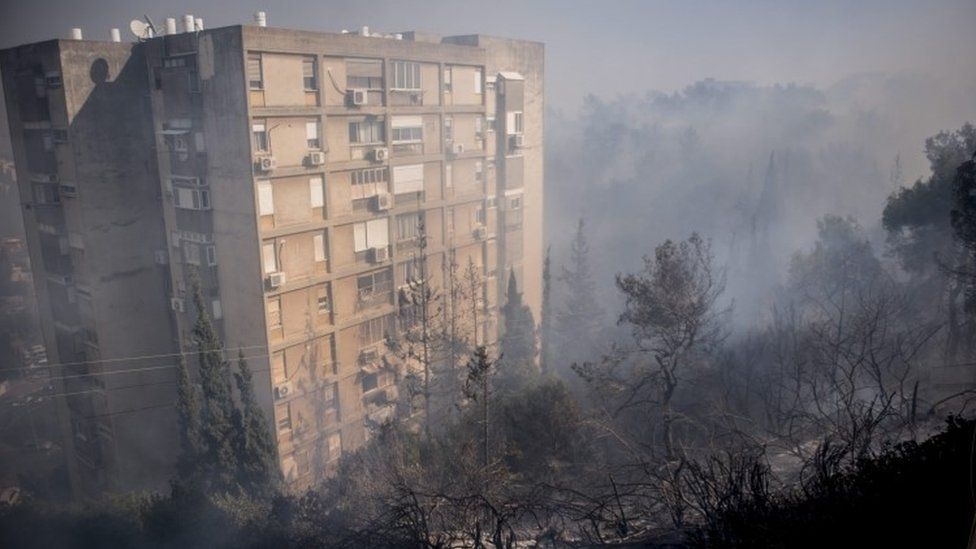 In pictures: Israel wildfires force evacuations in Haifa - BBC News