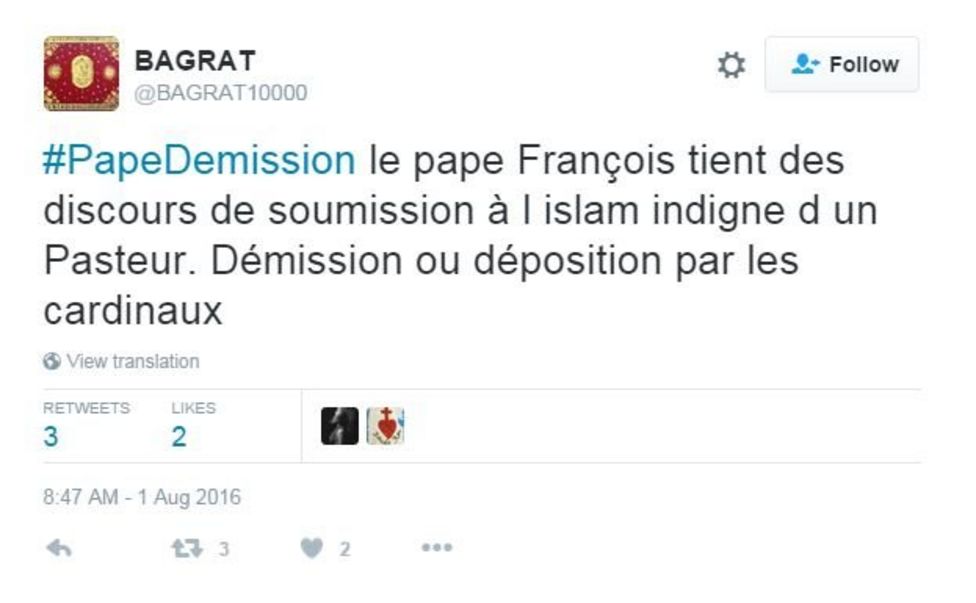 'Not my Pope' hashtag highlights French divisions - BBC News