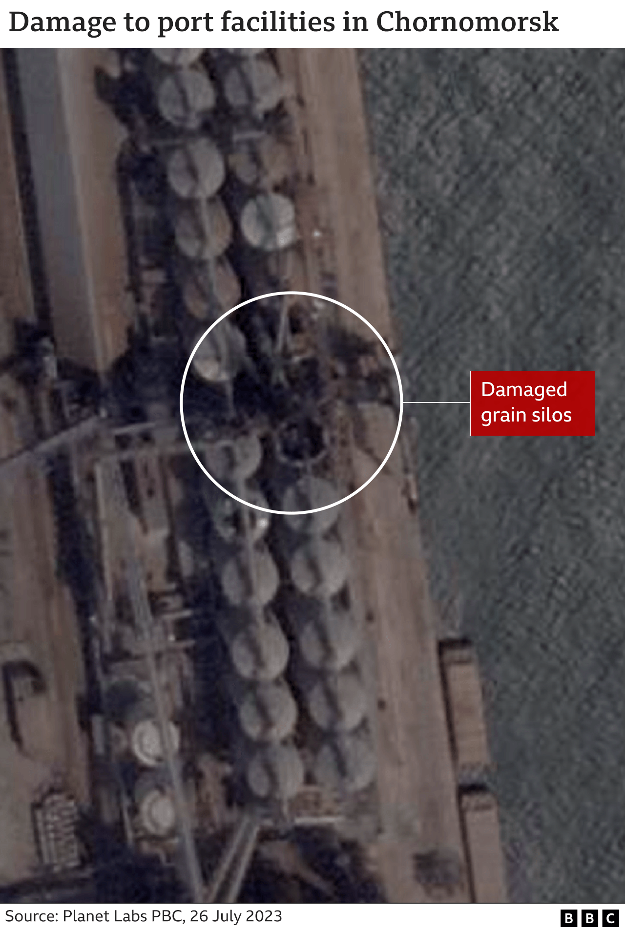 Satellite images reveal damage to Ukraine grain ports - BBC News
