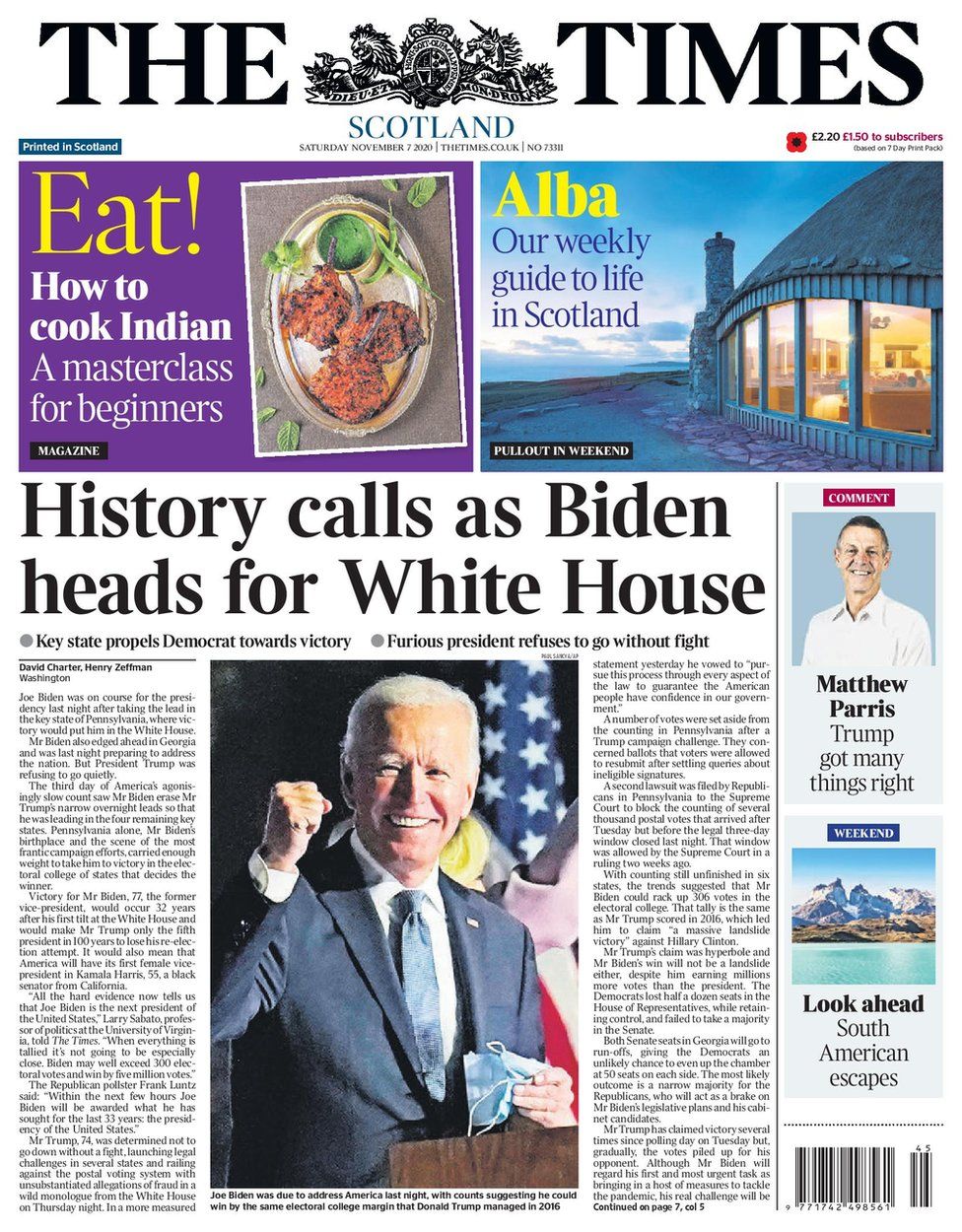 Scotland's papers: 'Biden bids to heal' as 'Trump vows to fight on ...