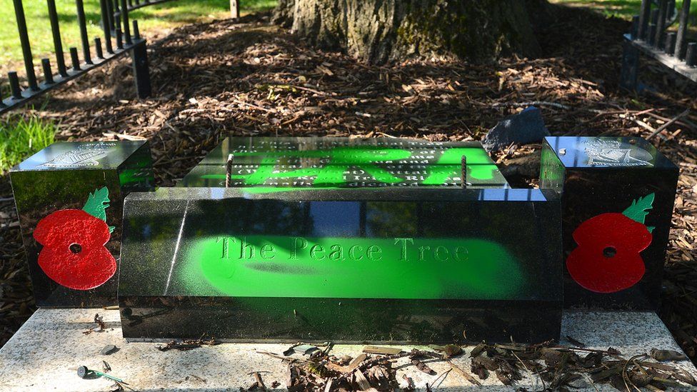 Belfast: Paint daubed on Woodvale Park war memorial - BBC News