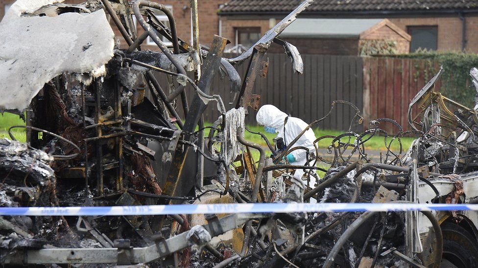 Newtownards: Bus hijacked by masked men and set on fire - BBC News