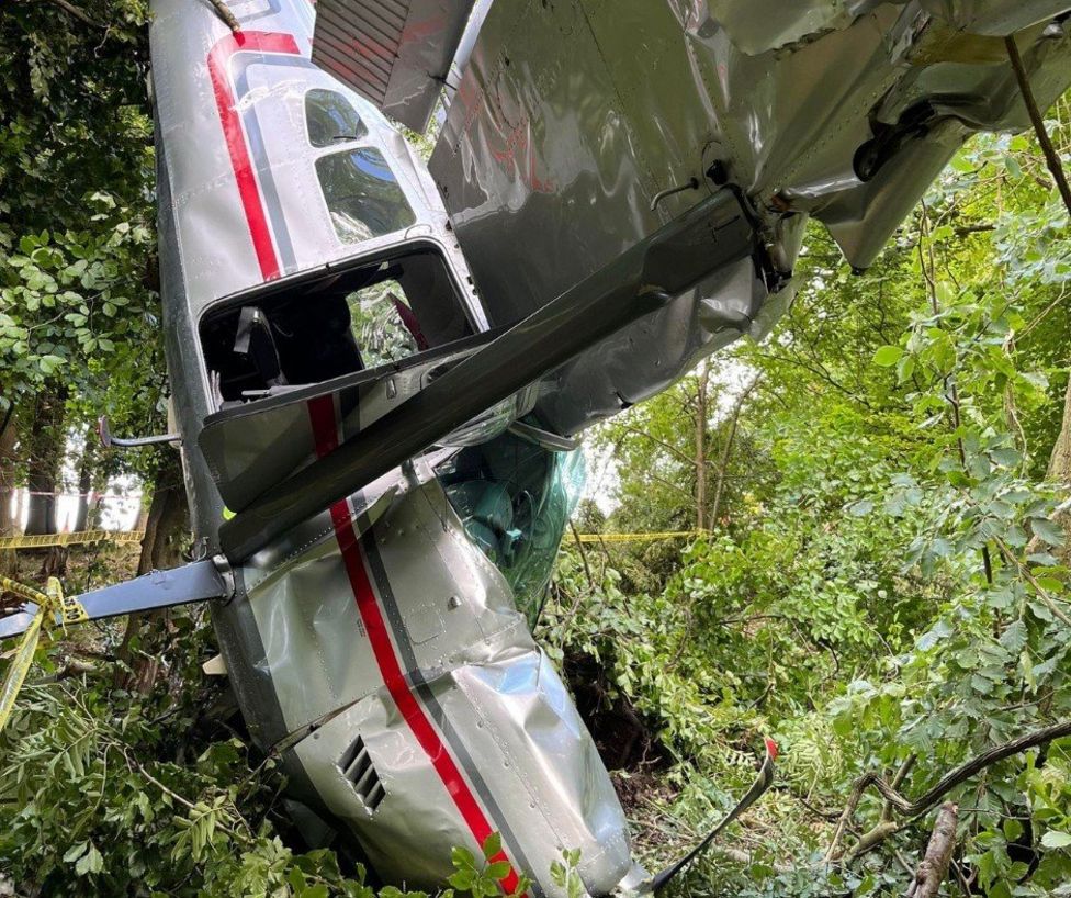 'Miraculous' outcome after plane lands in tree - BBC News