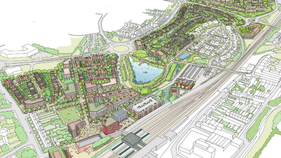 Plans to create new 6,000-home Stafford village unveiled - BBC News
