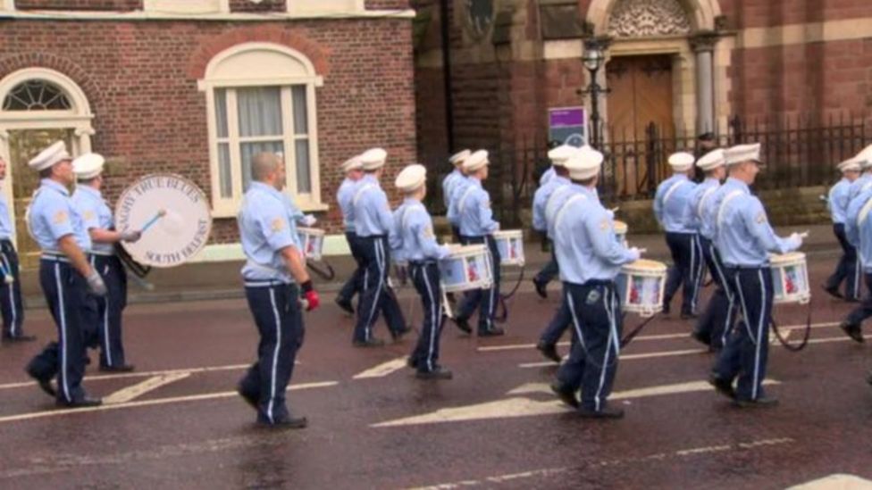 St Patrick's Church: Finaghy True Blues plays tune going past church ...