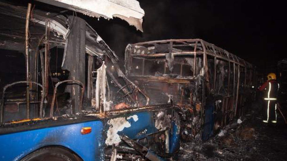 Diamond buses at Tividale depot set on fire in 'arson attack' - BBC News