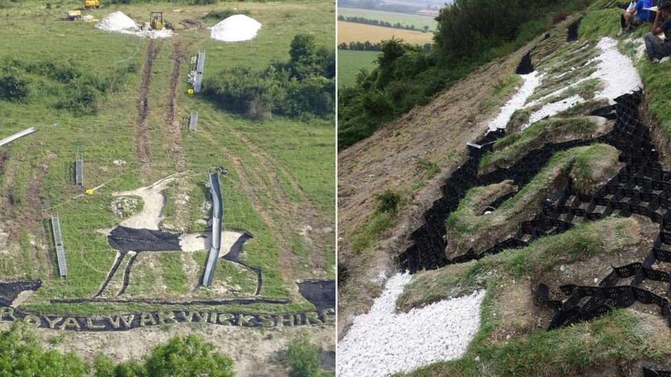'Invisible' chalk WW1 badge restored on Wiltshire hillside - BBC News