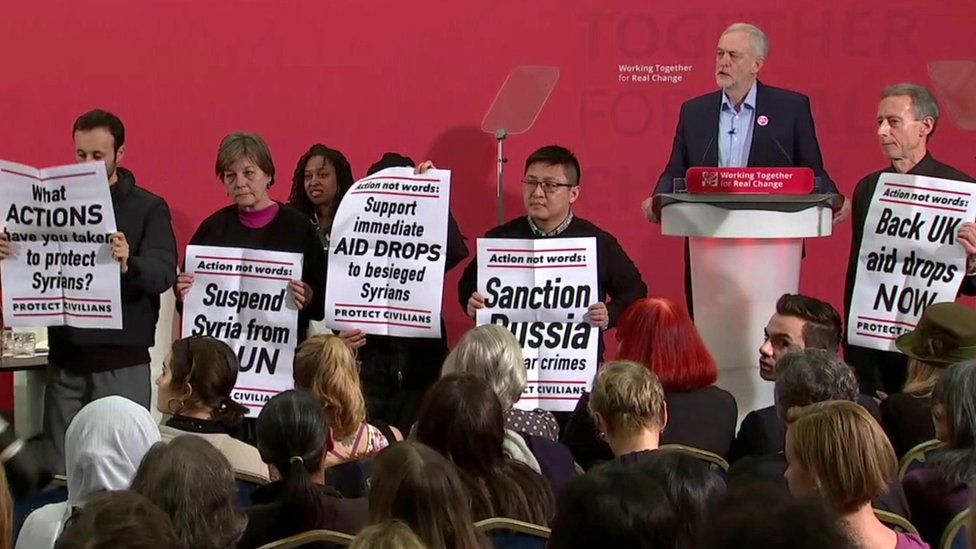 Jeremy Corbyn speech disrupted by Syria protesters - BBC News