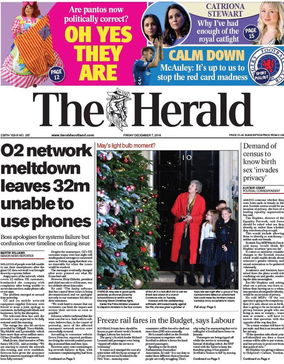 The papers: Trident costs soar and phone mayhem - BBC News