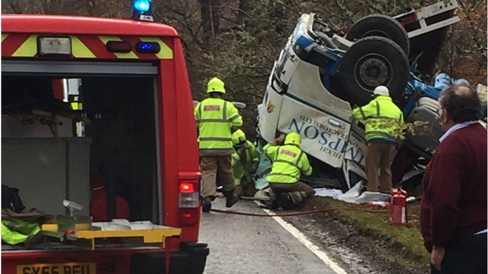 Lorry crash driver airlifted to hospital - BBC News