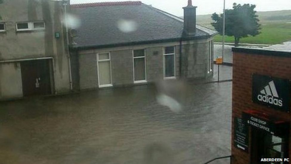 Torrential rain causes flooding in Aberdeen - BBC News