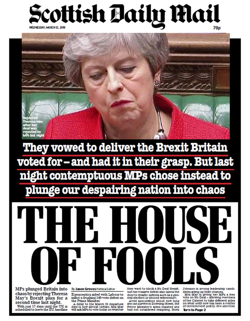 Scotland's papers: Brexit defeat and avalanche deaths - BBC News