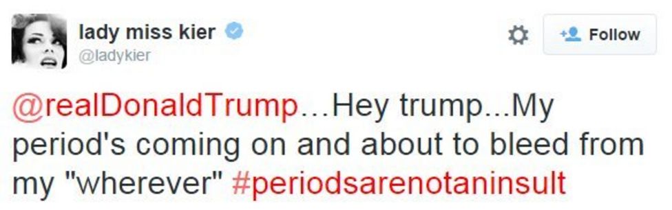 The women 'live-tweeting' their periods to campaign against Trump - BBC ...