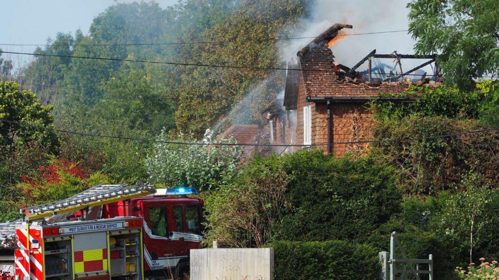 Barnham fire: Crews tackle blaze at rural property - BBC News