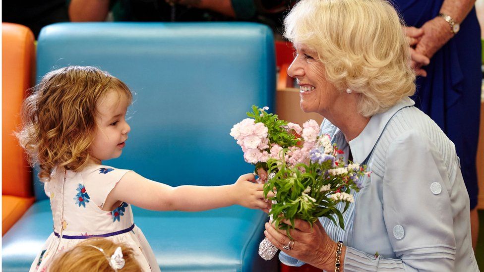 Camilla in tug of war with flower girl - BBC News