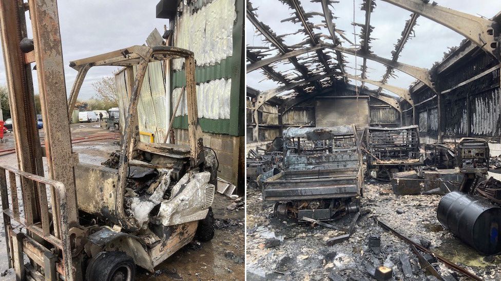 Fire destroys Marston Moretaine agricultural building - BBC News