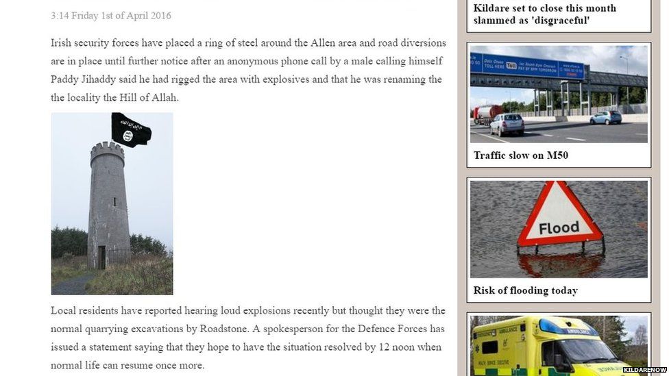 Kildare news site sorry after 'Isis Paddy Jihadi' April Fool - BBC News
