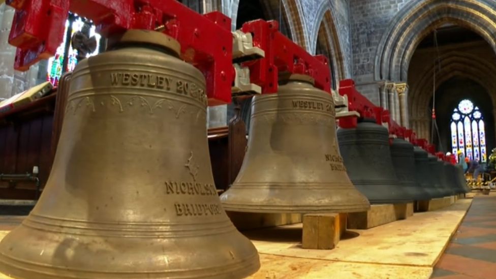 Bells return to Stafford church after five-year restoration - BBC News