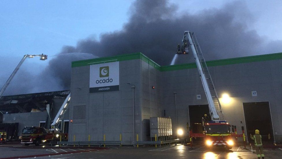 Ocado warehouse fire: Sales warning as shares drop - BBC News