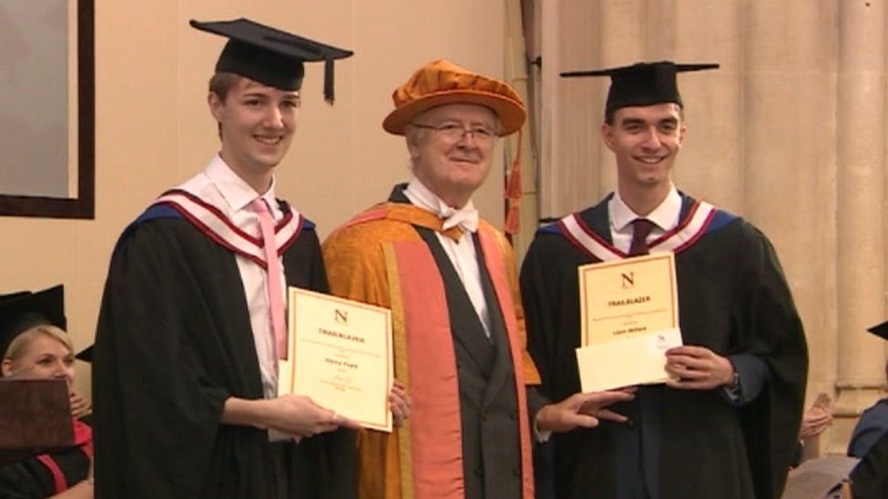 First male Norland nannies Liam Willett and Harry Pratt graduate - BBC News