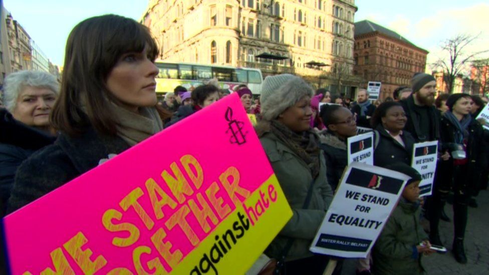 Hundreds of protesters join anti-Trump 'Women's March' in Belfast - BBC ...