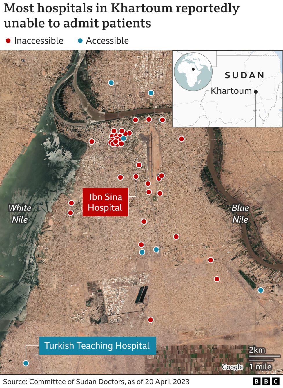 Sudan fighting: Khartoum violence mapped as civilians flee city - BBC News