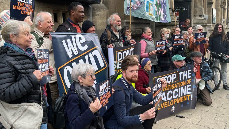 Vaccine Manufacturing and Innovation Centre protest held - BBC News