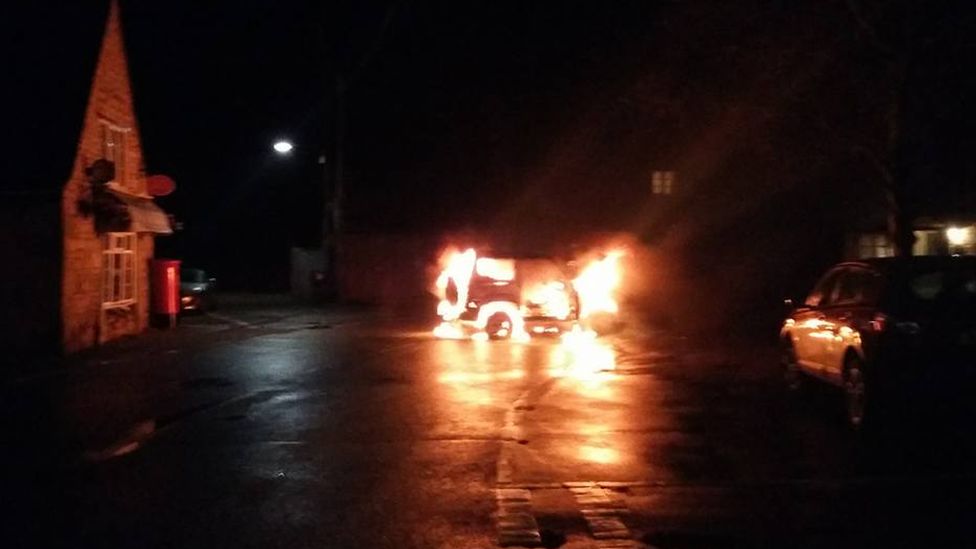 Car catches fire in botched Ryhall ram-raid - BBC News
