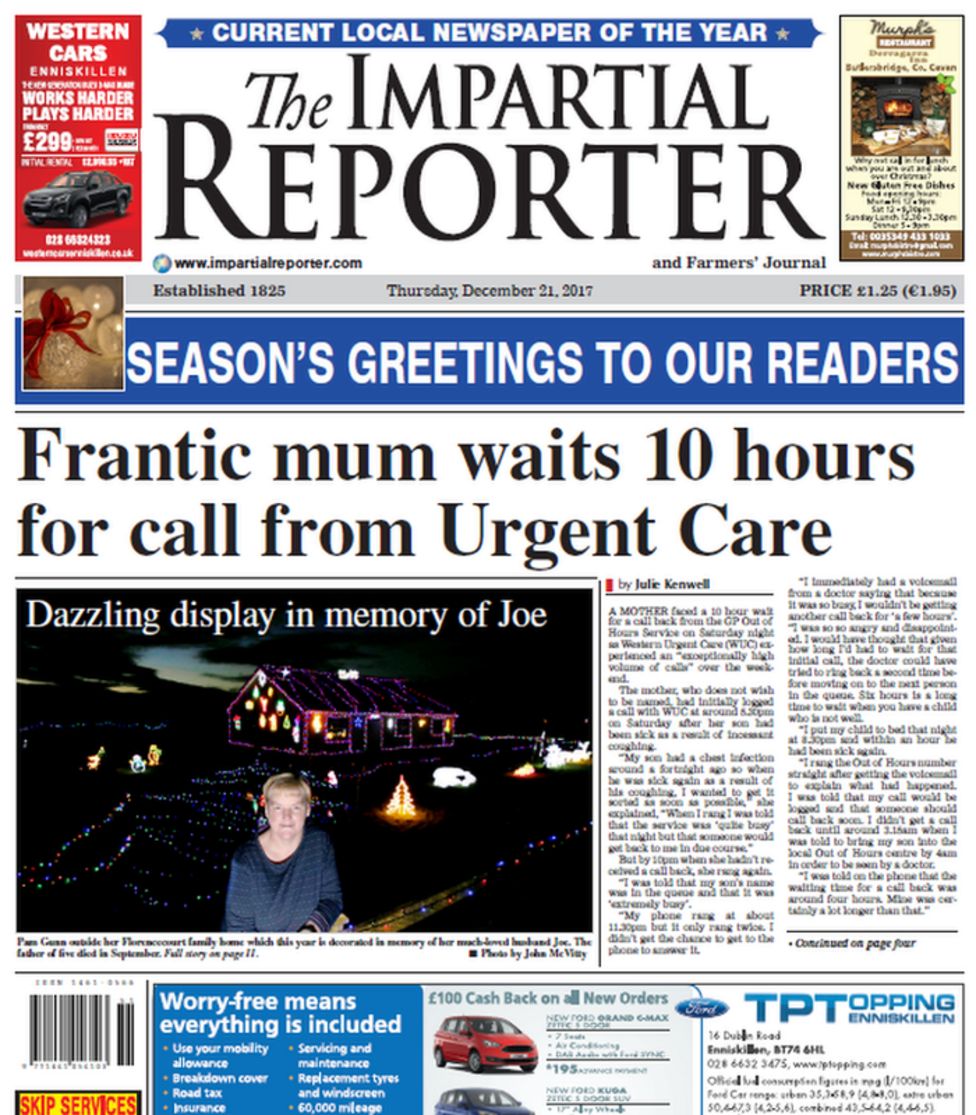 NI weekly paper review: Christmas lights and Strabane 'bloodbath' - BBC ...