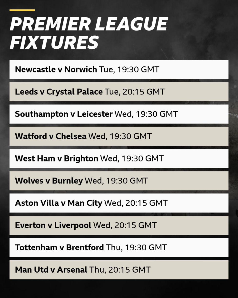 Premier League: Midweek fixtures at a glance - BBC Sport