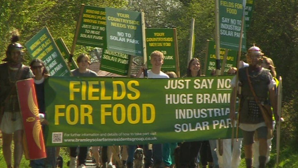 Protesters in Bramley march against solar farm plan - BBC News