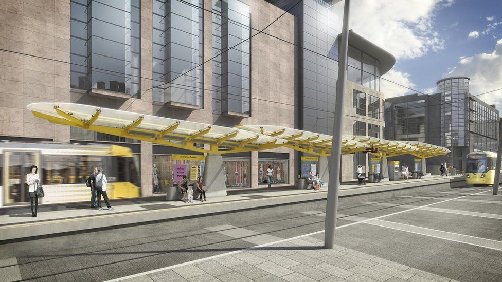 Metrolink's first test trams on Manchester Second City Crossing - BBC News