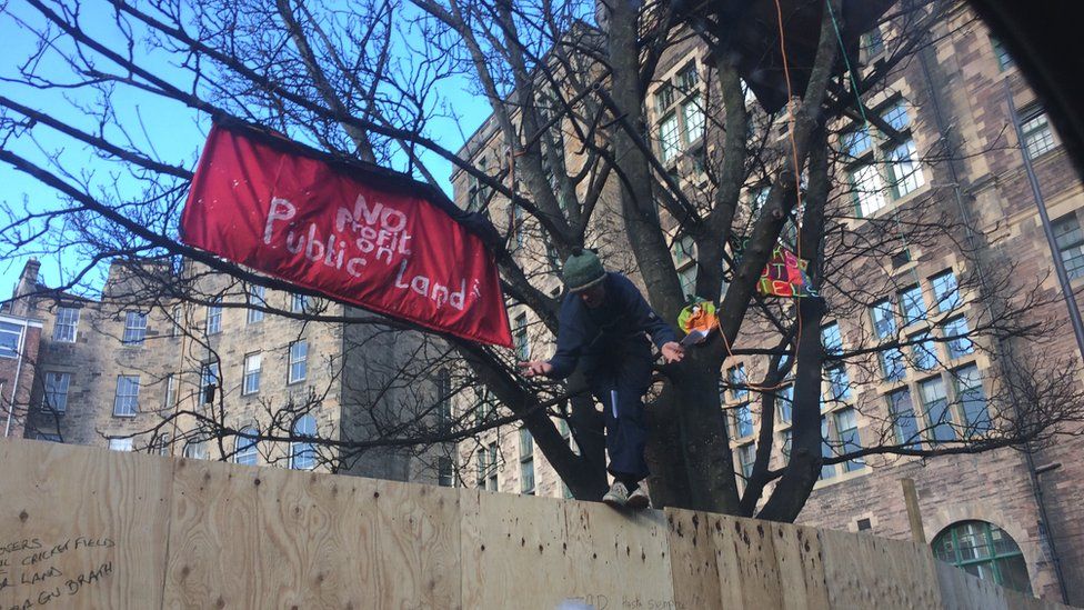 Tree protester evicted from hotel site in Edinburgh's Grassmarket - BBC ...