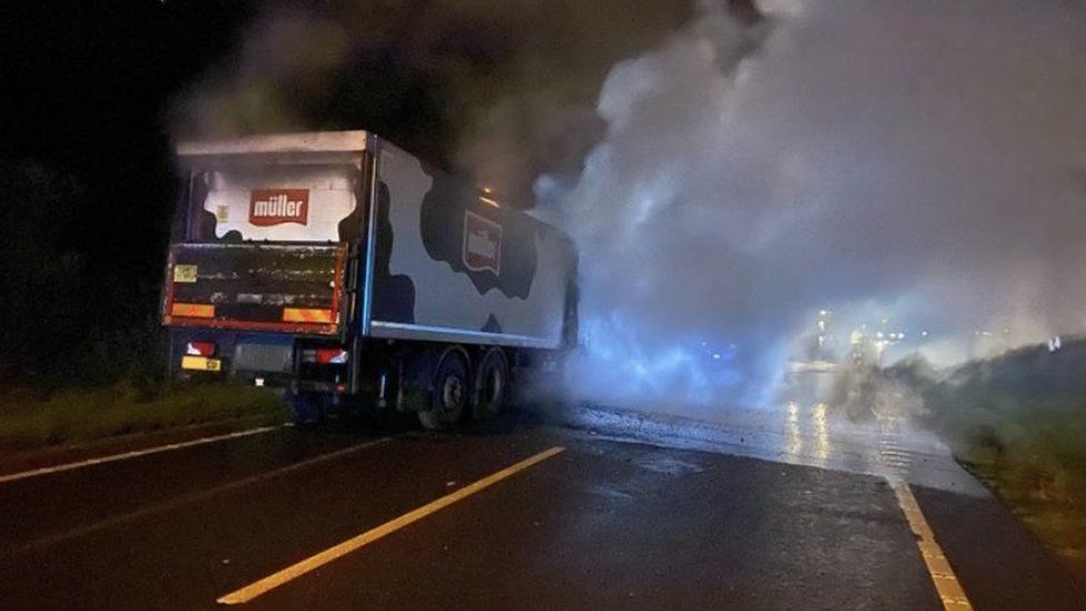 Milk tanker fire closed A30 in Cornwall for over five hours - BBC News