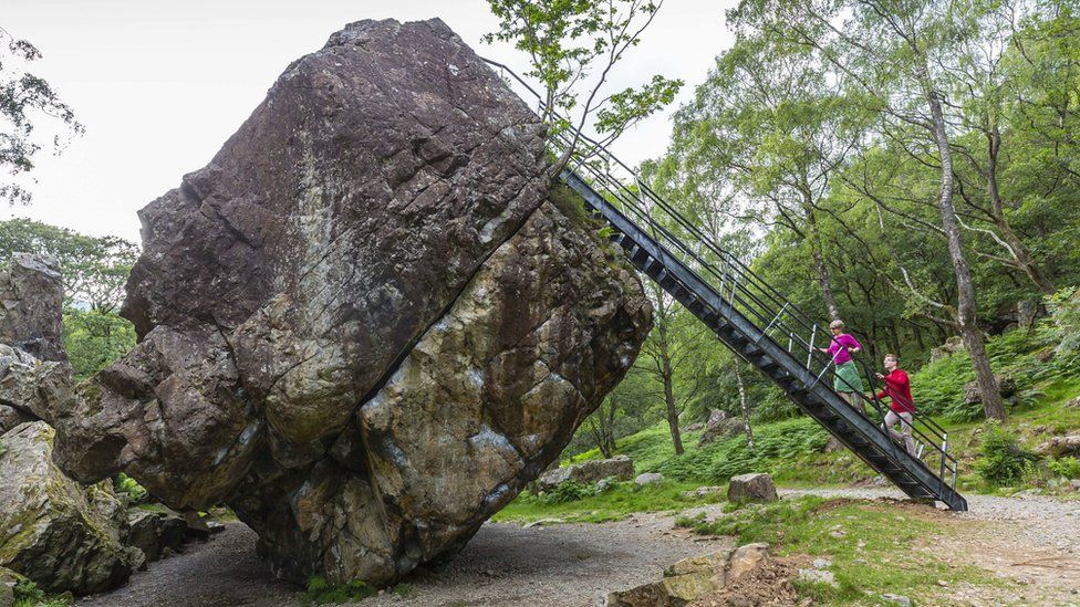 Lake District Bowder Stone ladder replaced - BBC News
