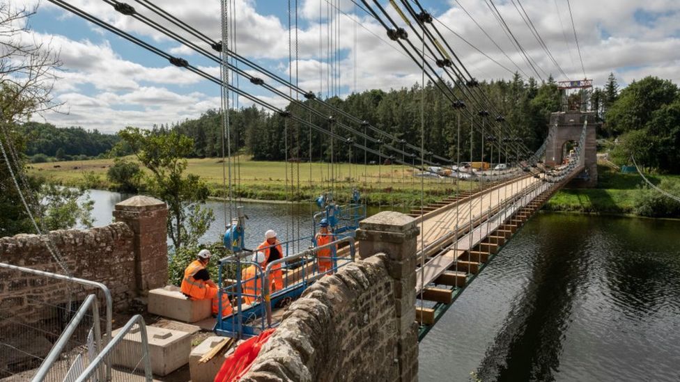 Historic Union Chain Bridge renovation nears completion - BBC News