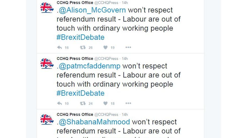 Labour complaints at Tory Brexit tweets - BBC News