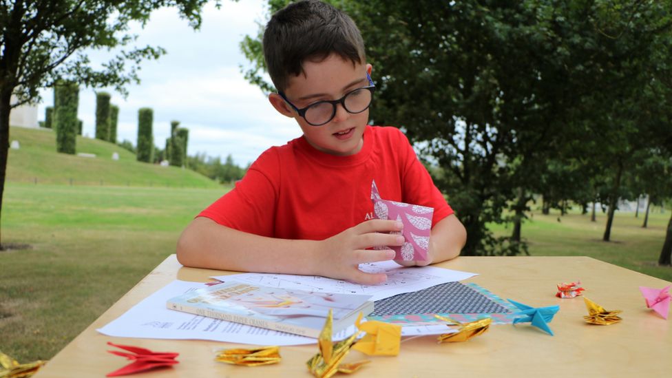 Origami cranes hung at Alrewas memorial for Hiroshima anniversary - BBC ...