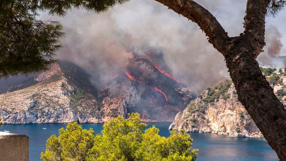 Spain forest fires force evacuation of residents and tourists - BBC News
