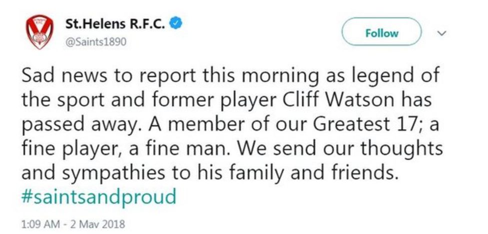 Cliff Watson: Former St Helens and Great Britain prop forward dies ...