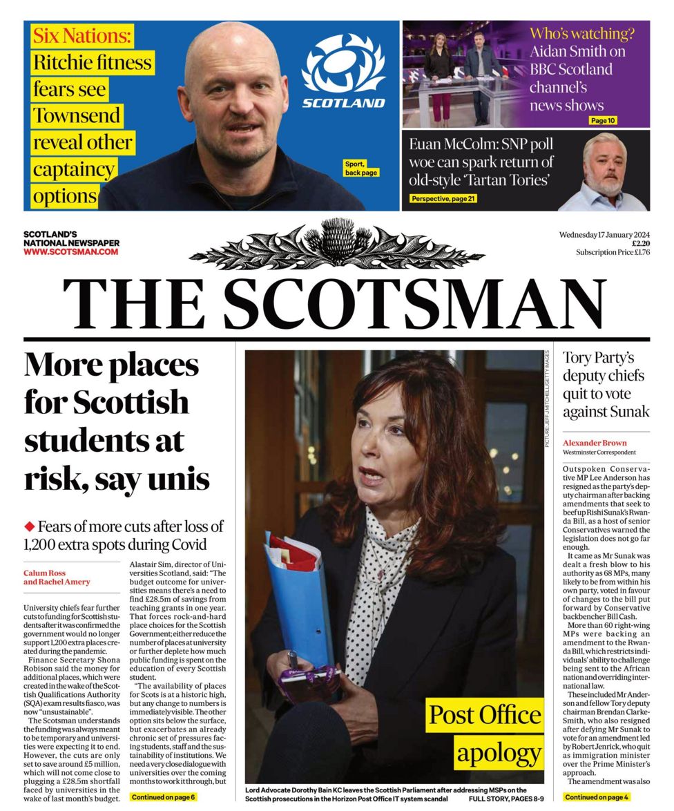 Scotland's papers: Post office scandal and Rwanda vote row - BBC News