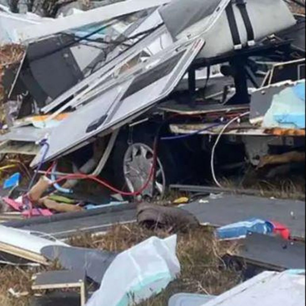 Family's lucky escape after motorhome wrecked in storm - BBC News