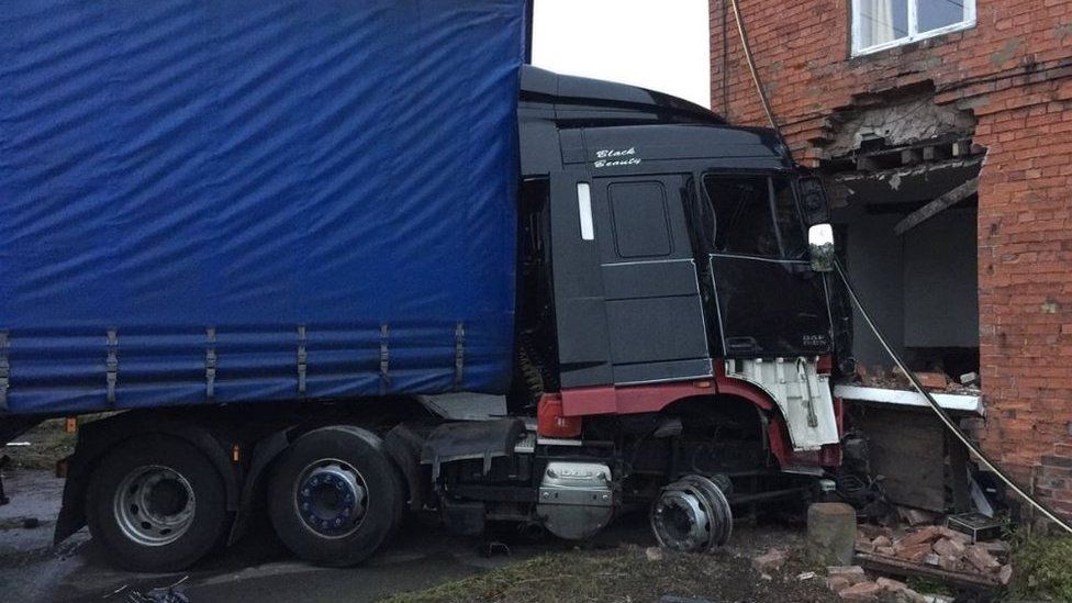 Grain Lorry Crashes Into House In Leominster Bbc News